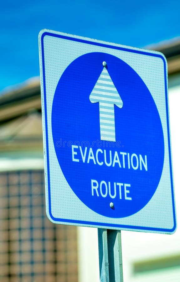 Evacuation Route Signal, Blue on White Stock Photo - Image of pacific ...
