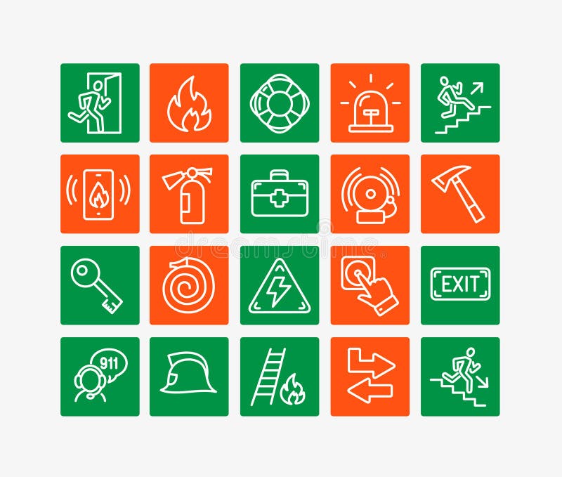 Evacuation Sign White Thin Line Icon on a Color Box Set. Vector Stock ...