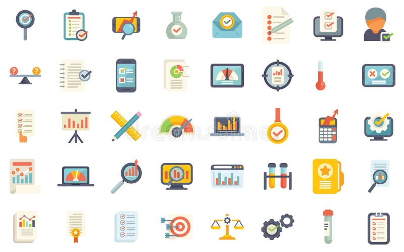 Evaluation and Assessment Icons Set Featuring Business Performance ...