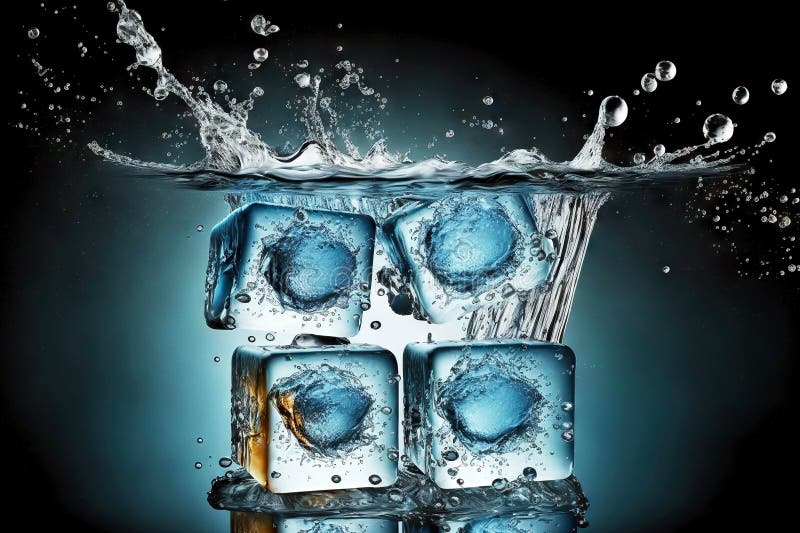 Even Ice Cubes Immersed in Liquid on Dark Blue Background Stock ...