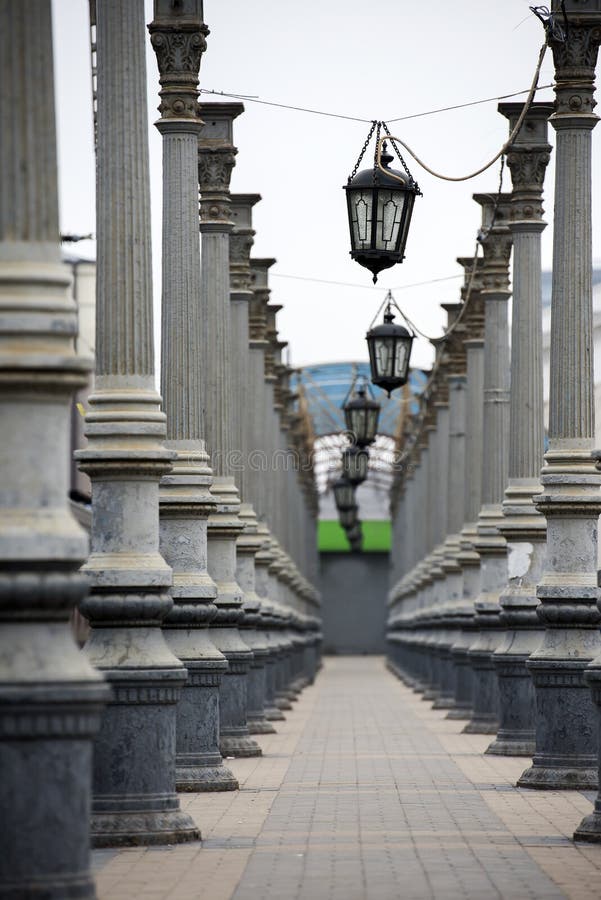 An Even Row of Columns Extending into the Distance. Columns on the ...