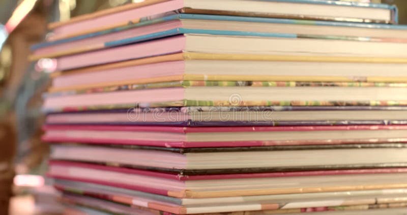 An Even Stack of Book Corners on a Table in a Study Room. Stock Video ...