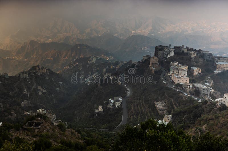 Evening Aerial View of Fayfa Town, Saudi Arab Stock Image - Image of ...