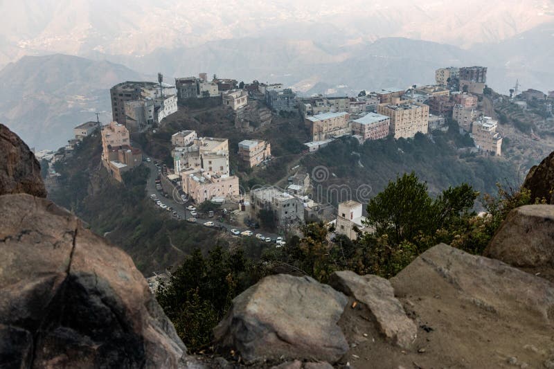Evening Aerial View of Fayfa Town, Saudi Arab Stock Photo - Image of ...