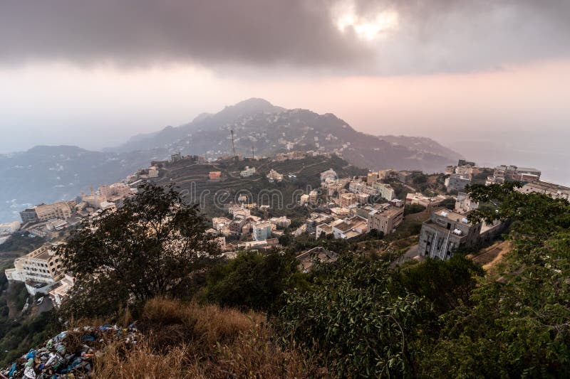 Evening Aerial View of Fayfa Vilage, Saudi Arab Stock Image - Image of ...