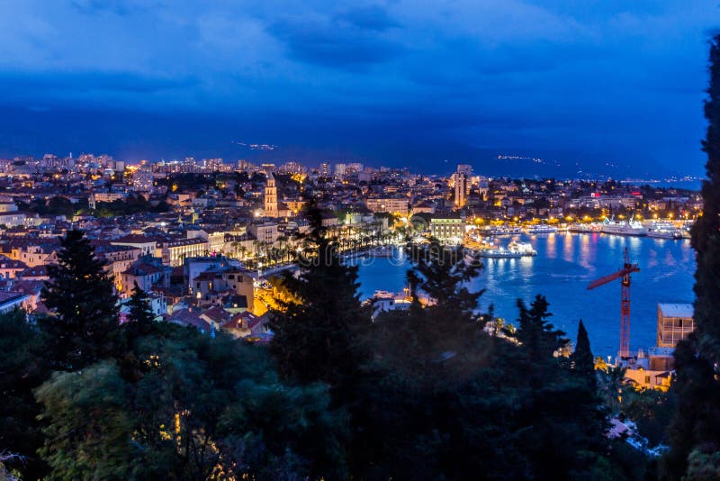 Evening Aerial View of Split, Croat Stock Image - Image of adriatic ...