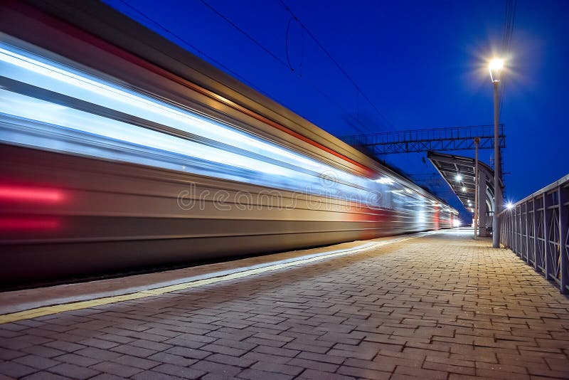 Evening Arrival of the Train on an Empty Platform Stock Photo - Image ...