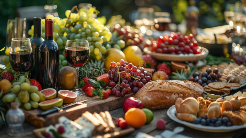 Evening Banquet with Wine and Fresh Fruits at a Garden Gathering Stock Image - Image of cheerful ...