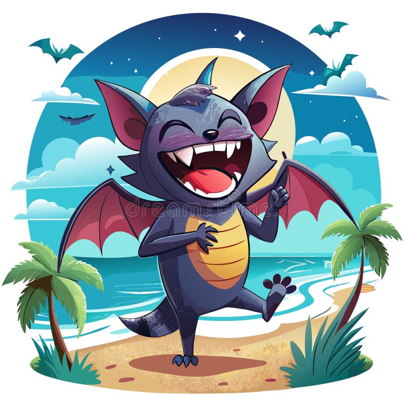 Evening Bat Ardent Laughs Beach Vector Stock Vector - Illustration of ...