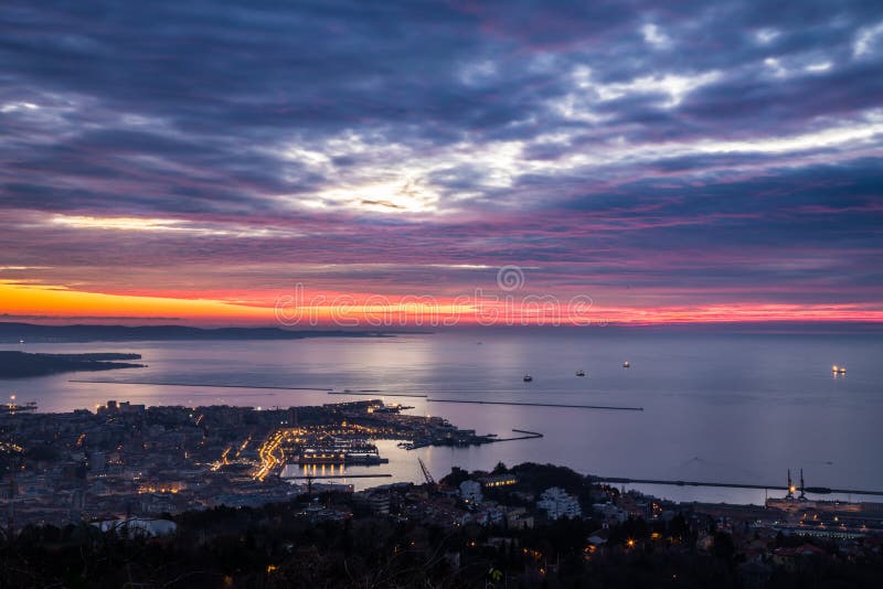 Evening in the Bay of Trieste Stock Image - Image of dusk, antique ...