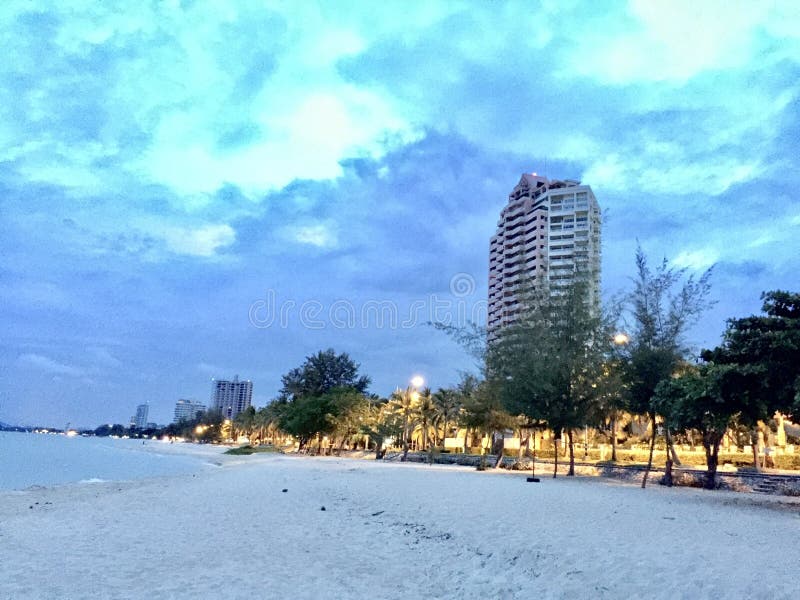 Evening Beach Atmosphere by the Sea Stock Image - Image of skyscraper ...