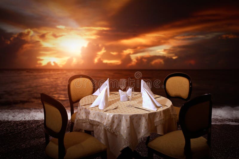 Evening Beach Dinner Serving in Sunset Light Stock Photo - Image of ...