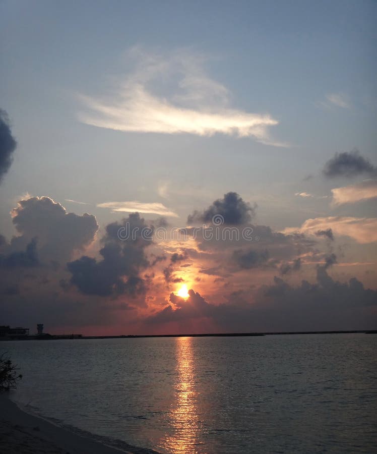Sunset on Beach, Maldives Islands Stock Image - Image of maldives ...