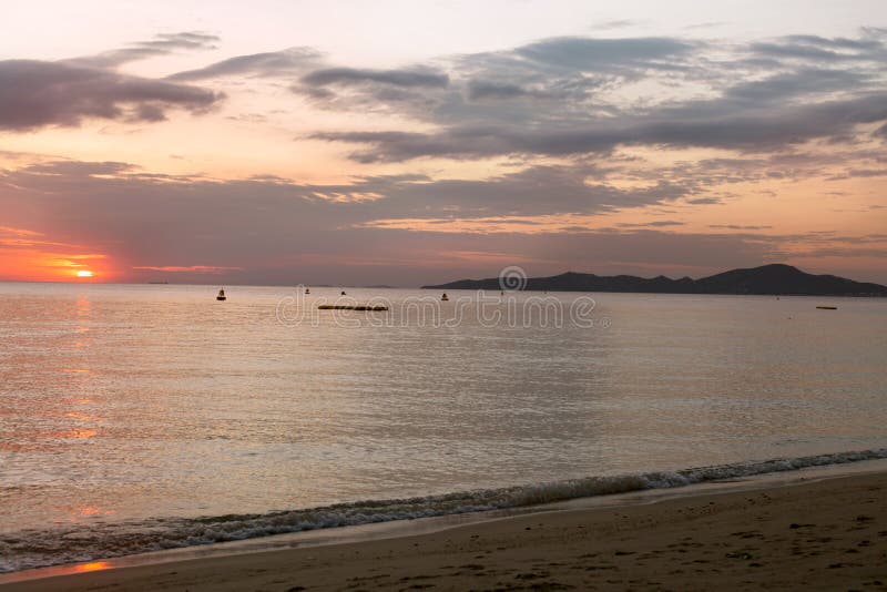 Evening Beach. Pink Sunset Reflection in the Sea Stock Image - Image of ...