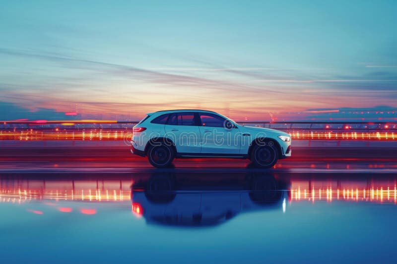 Evening Car Ride on the Illuminated Bridge Stock Photo - Image of ...