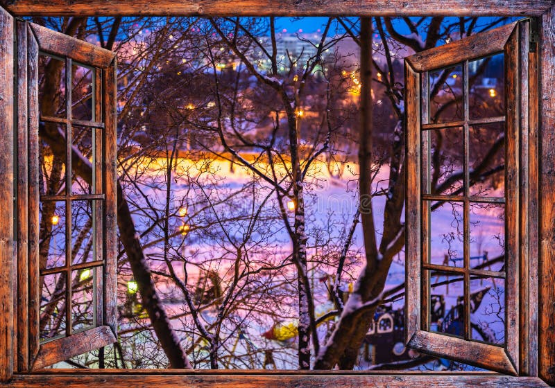 Evening City Outside the Window Stock Image - Image of leisure, modern ...