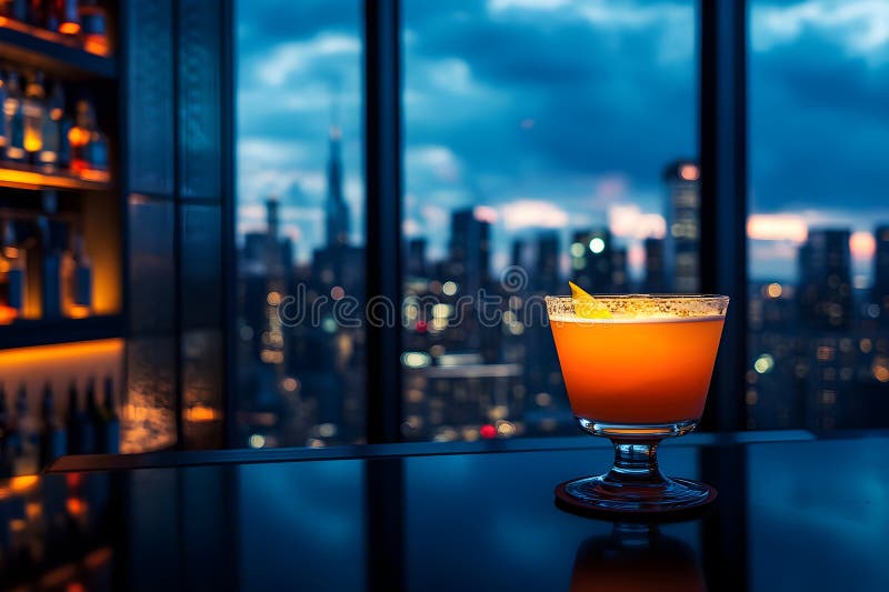 Evening Cityscape View Cocktail Modern Bar Setting Stock Photos - Free ...