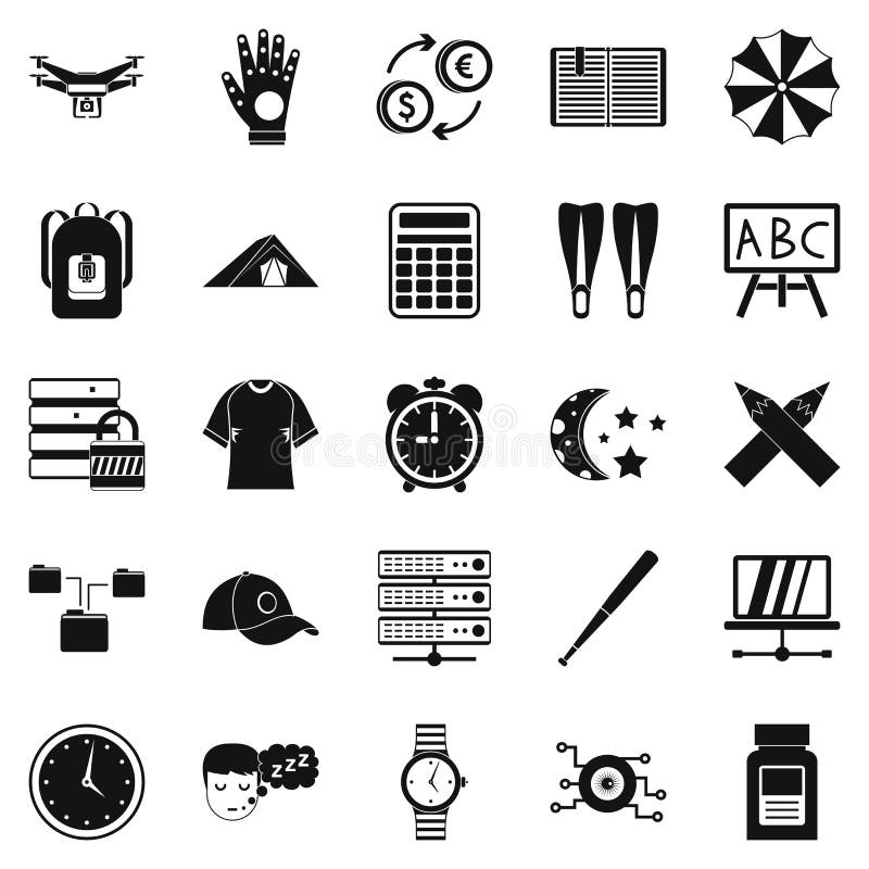 Evening Classes Icons Set, Simple Style Stock Vector - Illustration of ...