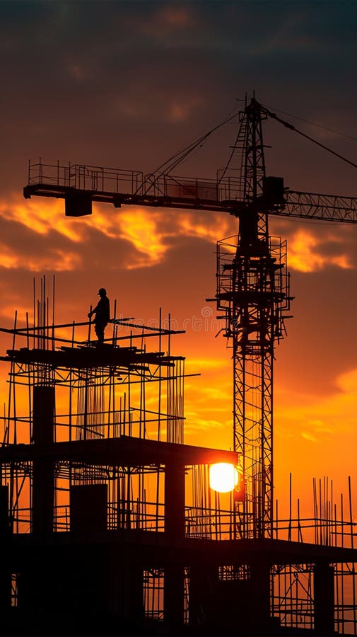 Evening Construction Silhouette of Building Construction Project during ...