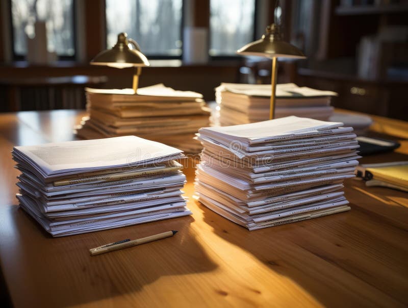 Evening Desk with Paperwork in Soft Light Stock Illustration ...