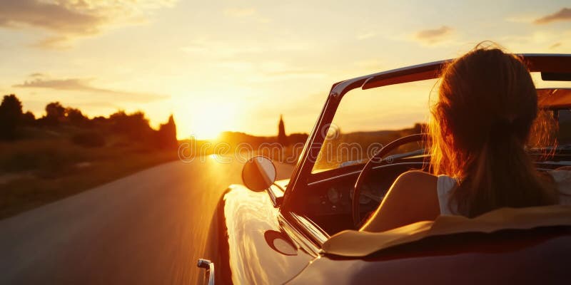 Evening Drive: Car and Driver Silhouette at Sunset Stock Image - Image ...