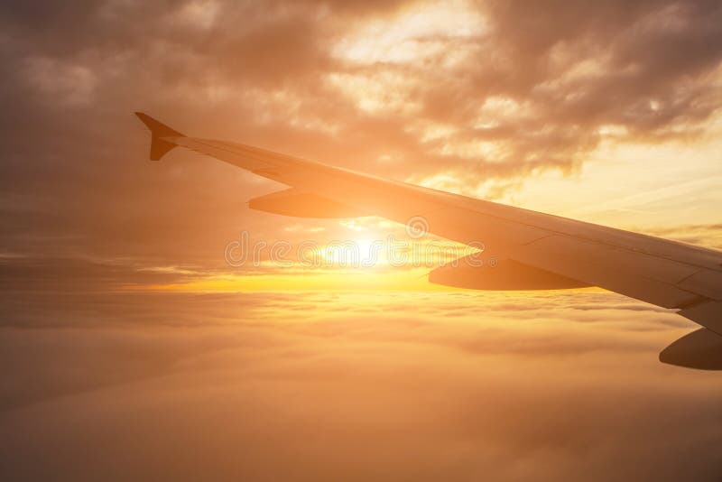 Evening Flight on Twilight Sky, Amazing View from the Window Plane ...