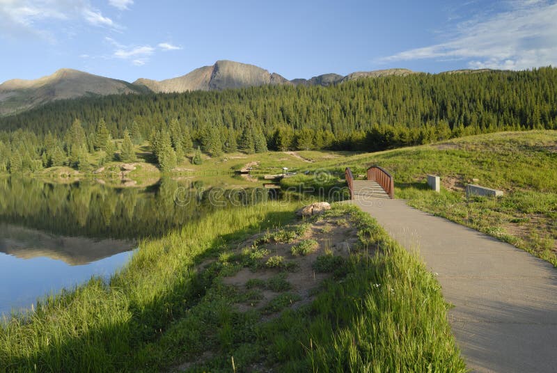 Evening at a Forest Lake in Colorado Stock Photo - Image of bridge ...