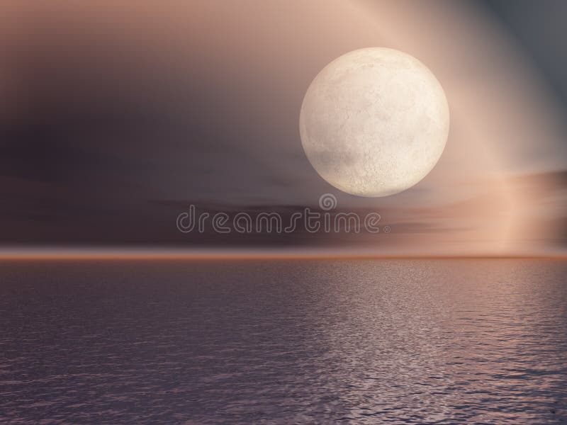 Full Moon Over Water stock illustration. Illustration of beautiful ...