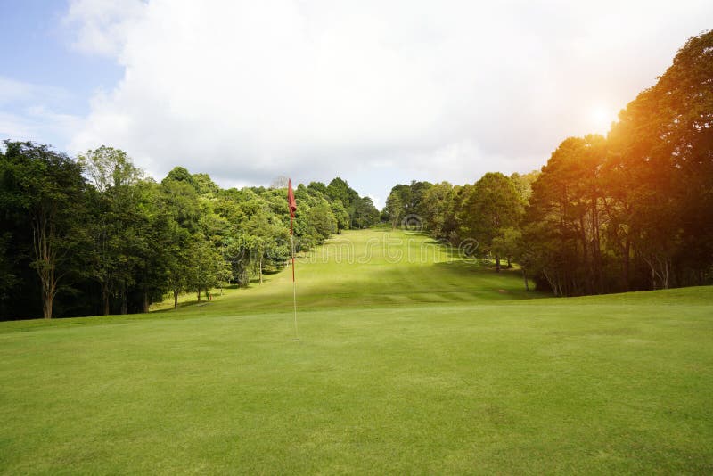 The Evening Golf Course Has Sunlight Shining Down at Golf Course Stock ...