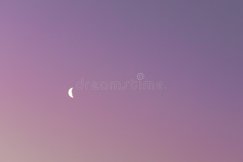 Evening Gradient Pink Sky with Crescent Moon, Copy Space Stock Photo ...