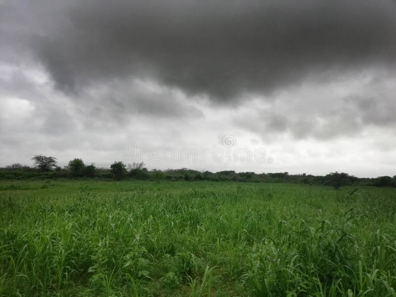 Evening in the Ground Field with Dark Sky Stock Photo - Image of soil ...
