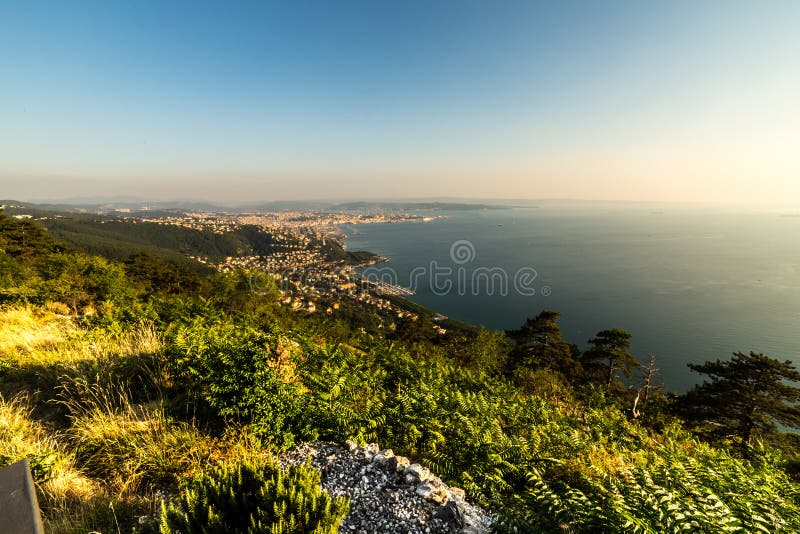 Evening in the Gulf of Trieste Stock Image - Image of cliff, italy ...