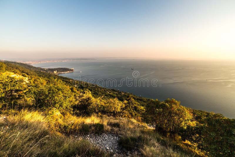 Evening in the Gulf of Trieste Stock Image - Image of marina, hill ...