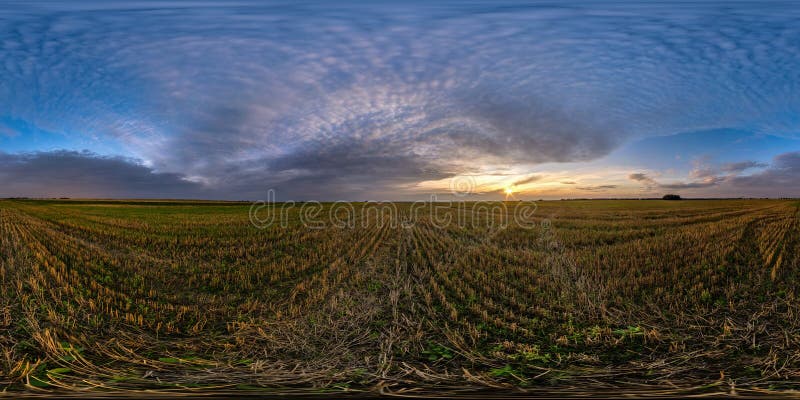 Evening Hdr Panorama 360 View among Farming Fields with Sunset Clouds ...