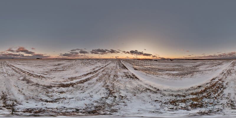 Evening 360 Hdri Panorama on Farming Field with Snow and Dark Blue Sky ...