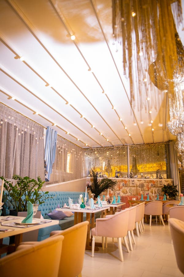 Evening Interior of the Restaurant with Lighting Editorial Stock Image ...