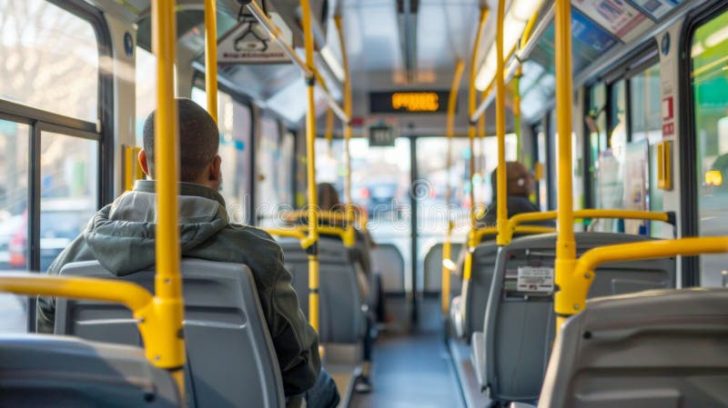 Evening Journey: Empty City Bus Interior at Night. Generative Ai Stock ...