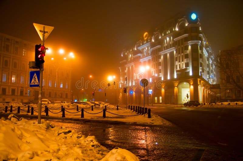 Evening, in Kiev. stock image. Image of road, illumination - 12935257