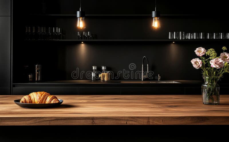 Evening Kitchen Table Setting Bread Flowers Soft Lighting Stock Photos ...