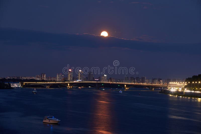 Evening Kyiv during the Full Moon Stock Photo - Image of city, evening ...
