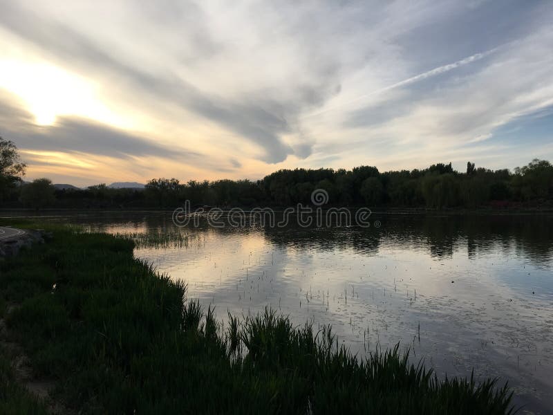 Evening in lake stock image. Image of summer, evening - 243174435