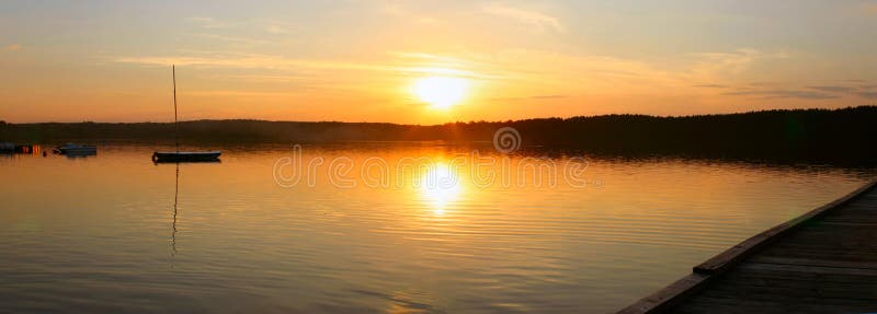 Evening Lake - Panoramic View Stock Image - Image of clouds, evening ...