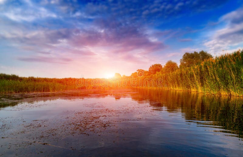Evening scene on river stock image. Image of blue, horizon - 20590039