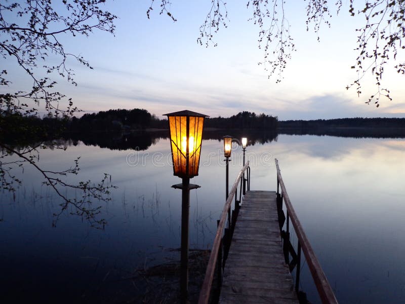 Evening lake stock photo. Image of lakeside, lantern - 32294604