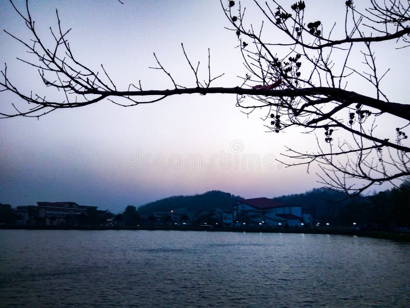 Evening Lake Purple View Wallpaper Stock Photo - Image of peace, high ...