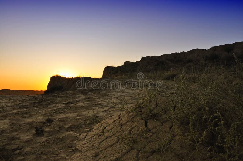 Evening Landscape with Dry Cracked Earth Stock Image - Image of outdoor ...