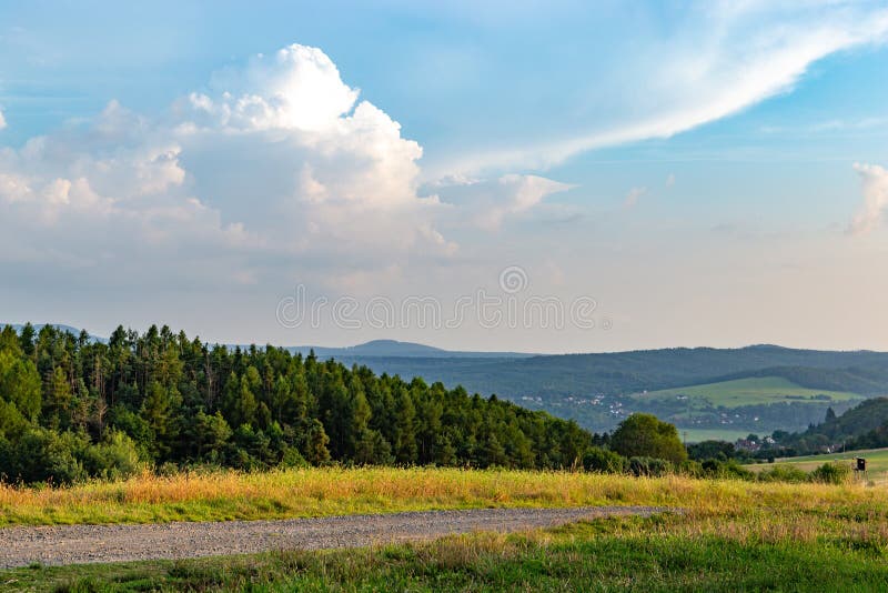 Evening Landscape. Fields and Forests at Sunset Stock Photo - Image of ...