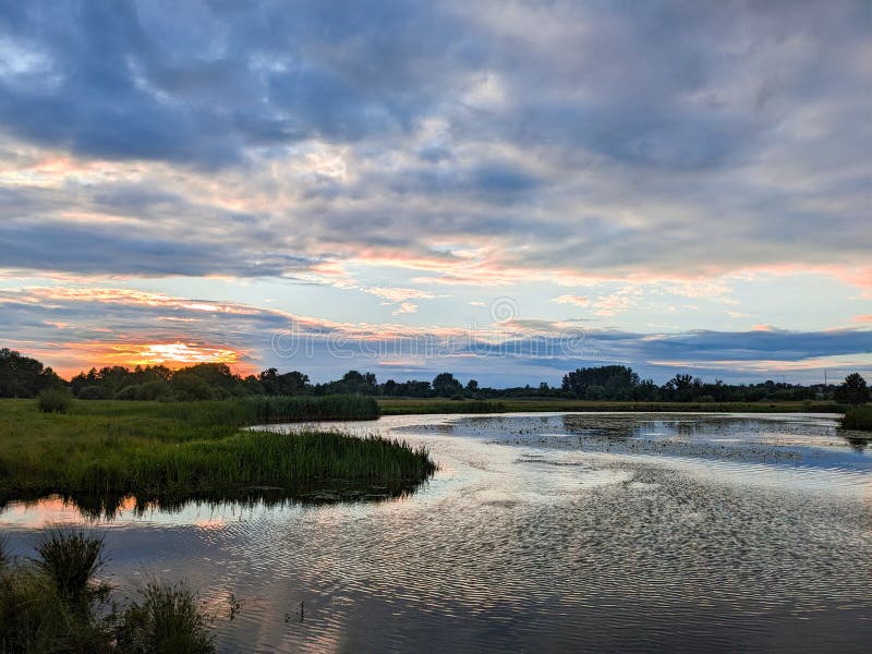 Evening Landscape with a River and Clouds. River Landscape with the ...