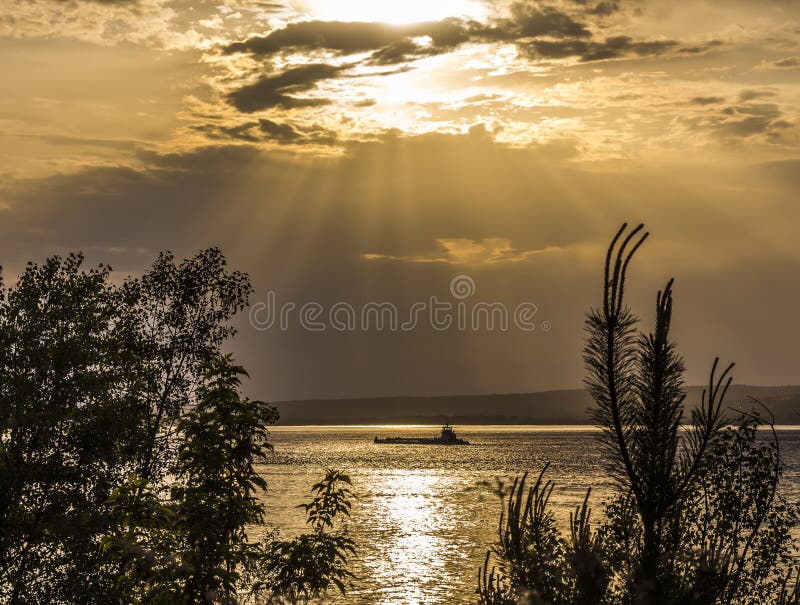 Evening landscape river stock photo. Image of boat, summer - 59013874