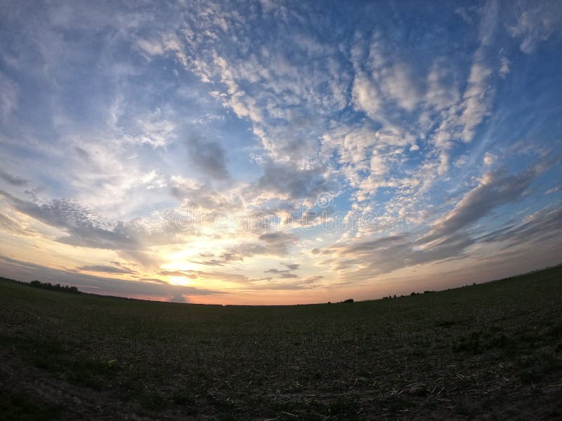 Evening Landscape Shot with the Effect of a Fish Eye. Dramatic Sky ...